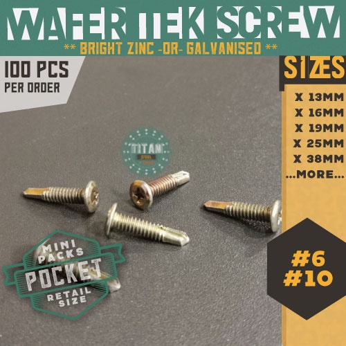 100pcs - #6 #10 Wafer Tek Screw / Wafer Teks (Bright Zinc / Galvanised ...