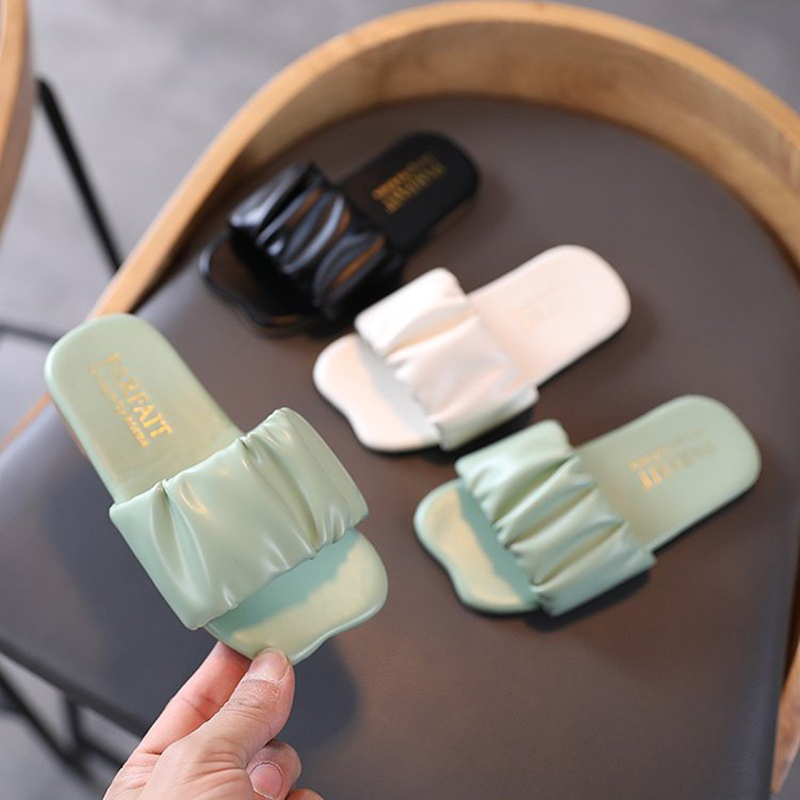 New Arrival Elegant Girls Square Toe Soft Leather Slippers 3-18 Years ...