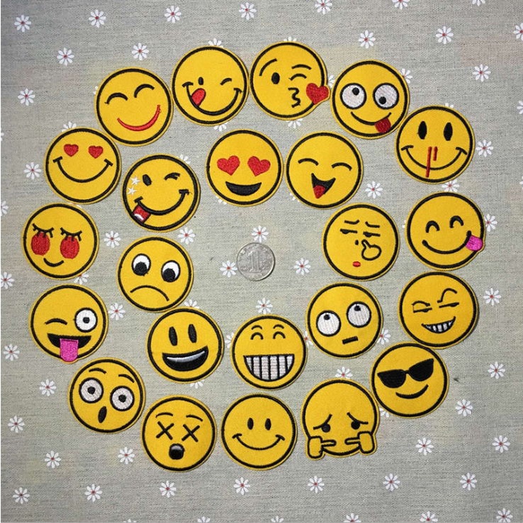 Yellow Smiley Face QQ Wechat Emoticon Package Set Embroidered Cloth ...