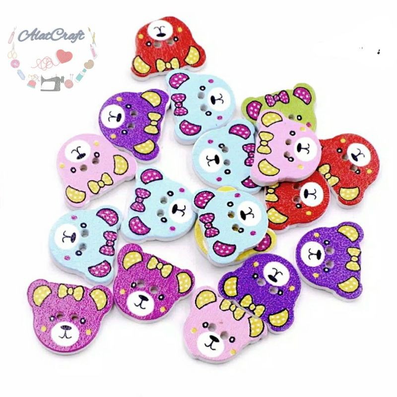 10 PCS DECORATIVE BUTTONS / MASK BUTTONS / BEAR HEAD SHAPED WOODEN ...