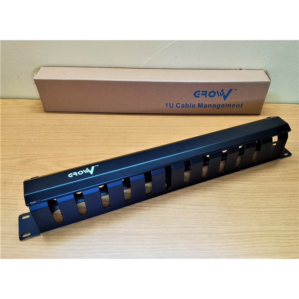 Grow V 19" Metal Black 1U Cable Management with Cover for Server Rack ...