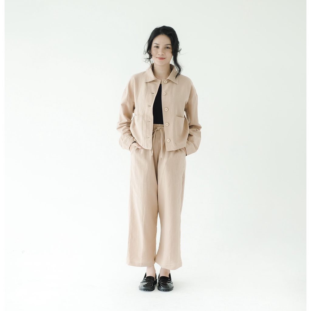 One Set Cream Color Linen Culottes and Outer Crop Linen SORA SET ...