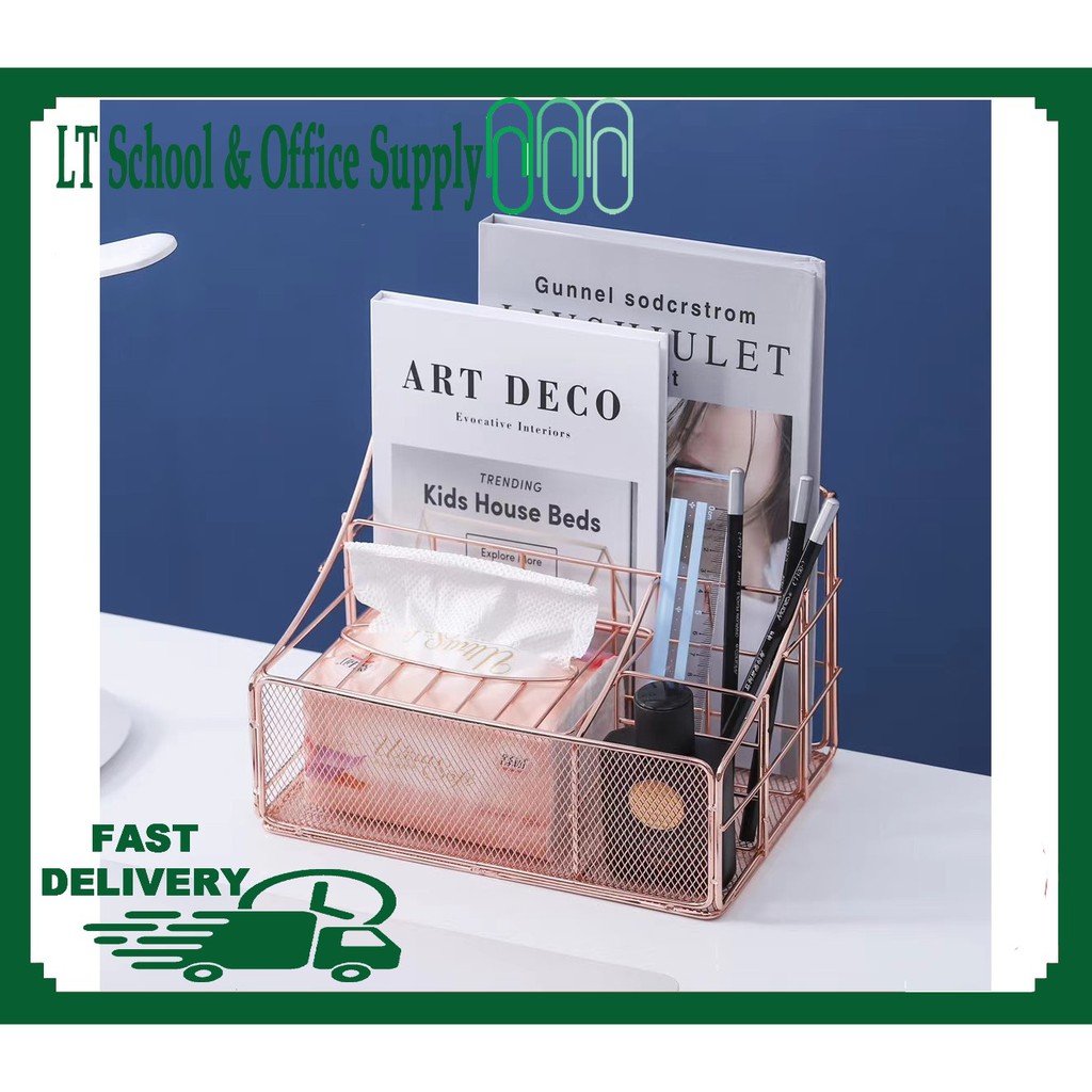 Desk Organizer tissue box combination pen holder storage office file ...