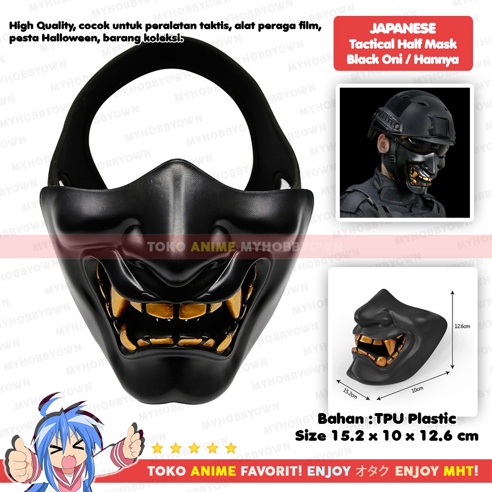 HITAM Noh Kabuki Hannya Black Japanese Anime Mask Oni Demon Mask Half ...