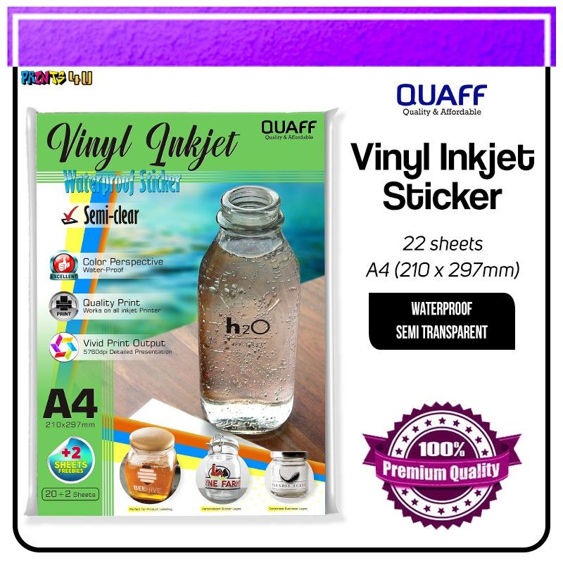 QUAFF VINYL INKJET WATERPROOF STICKER SEMI CLEAR A4 SIZE 20SHEETS ...