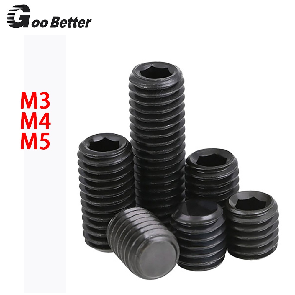 M3 M4 M5 M6 Black Allen Key Grub Screws Flat Point Socker Set Screws ...