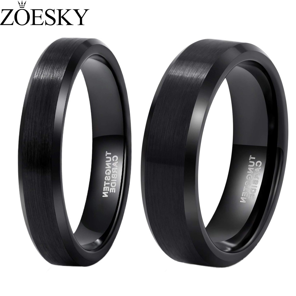 ZOESKY 4mm 6mm Tungsten Carbide Ring for Men Women Beveled Edge Brushed ...