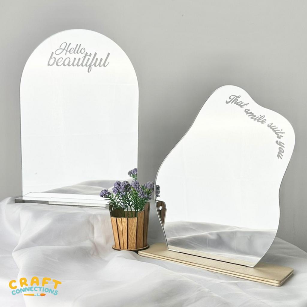 Desk Mirror with customized engravings for business displays, personal ...
