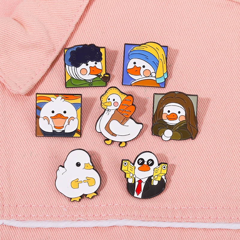 Funny Duck Enamel Pin Cute Oil Painting Duck Brooch Badges Lapel Pin ...