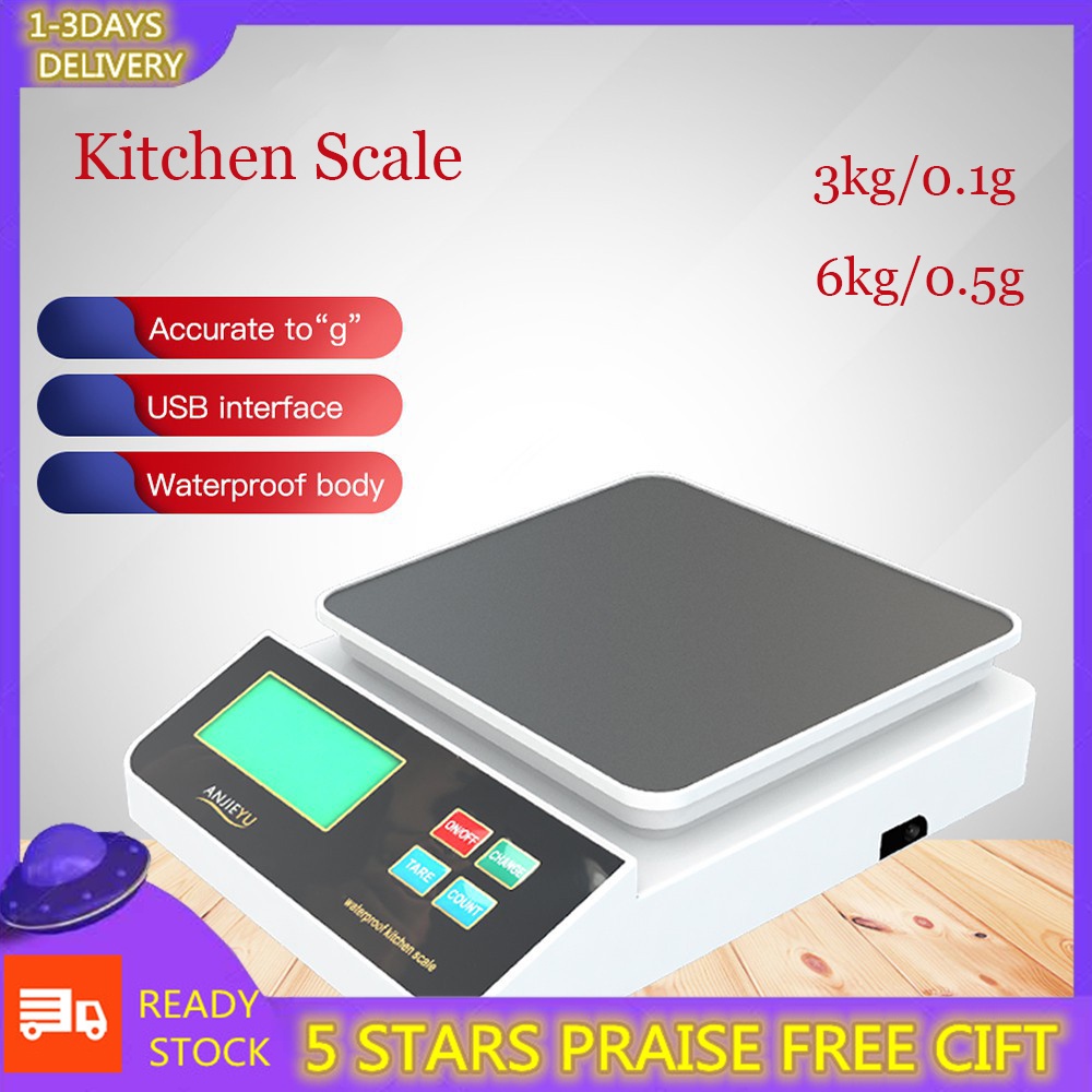 6kg/0.5g Waterproof Digital Weighing Scale Rechargeable Scale Digital LED Display Kitchen Scale ...