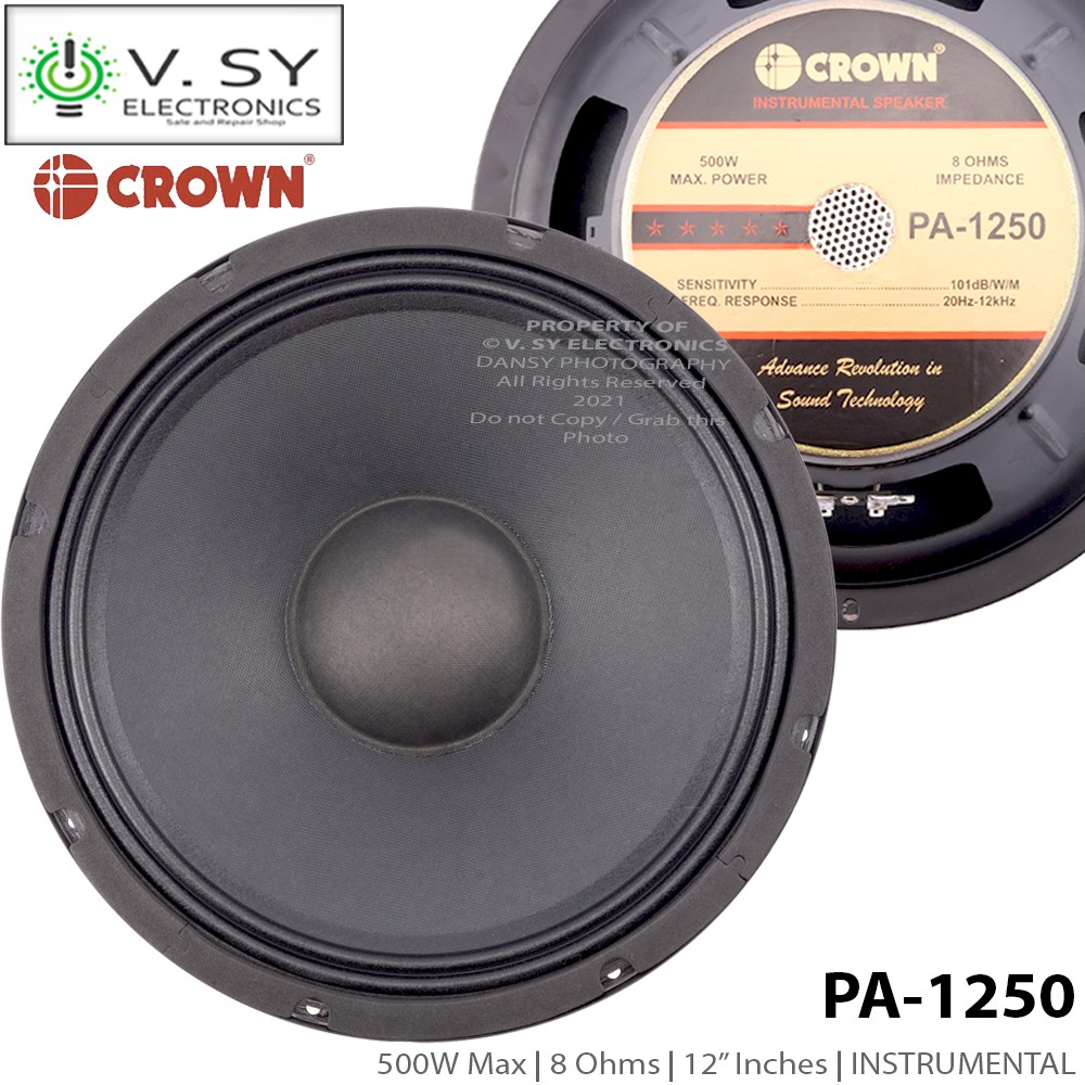 CROWN PA-1250 12 Inches 500 Watts 8 Ohms Instrumental Speaker | Shopee Philippines
