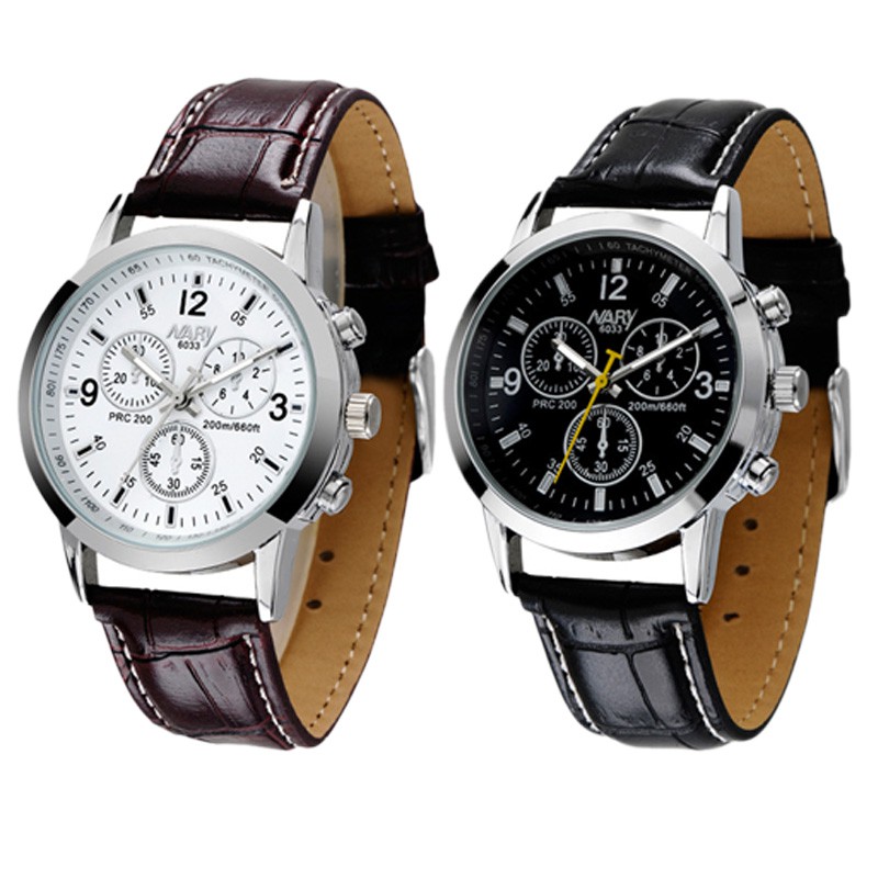 Nary Fashion Casual Men's Watch Waterproof Leather Strap Luxury ...