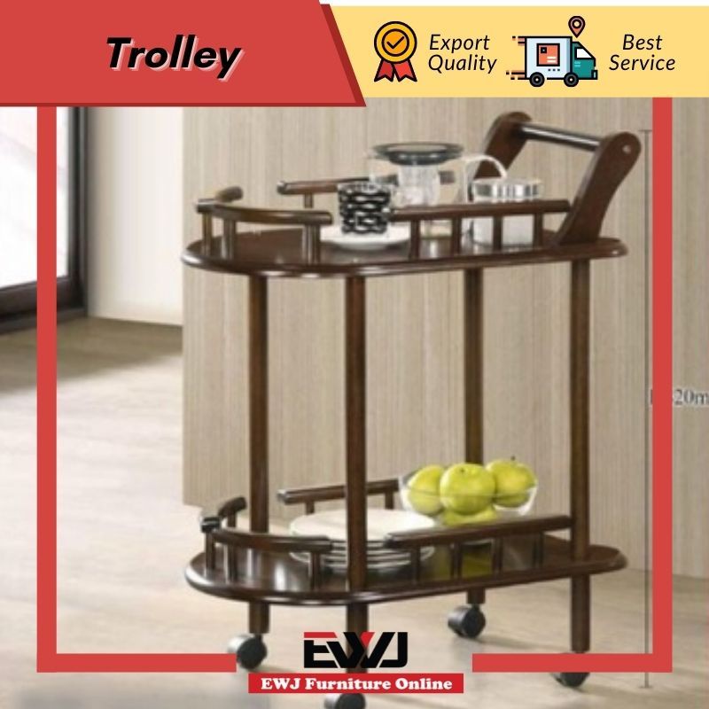 EWJ 561 Wooden Trolley 2 Tier With Wheel /Troli Kayu With Roda /Multi ...