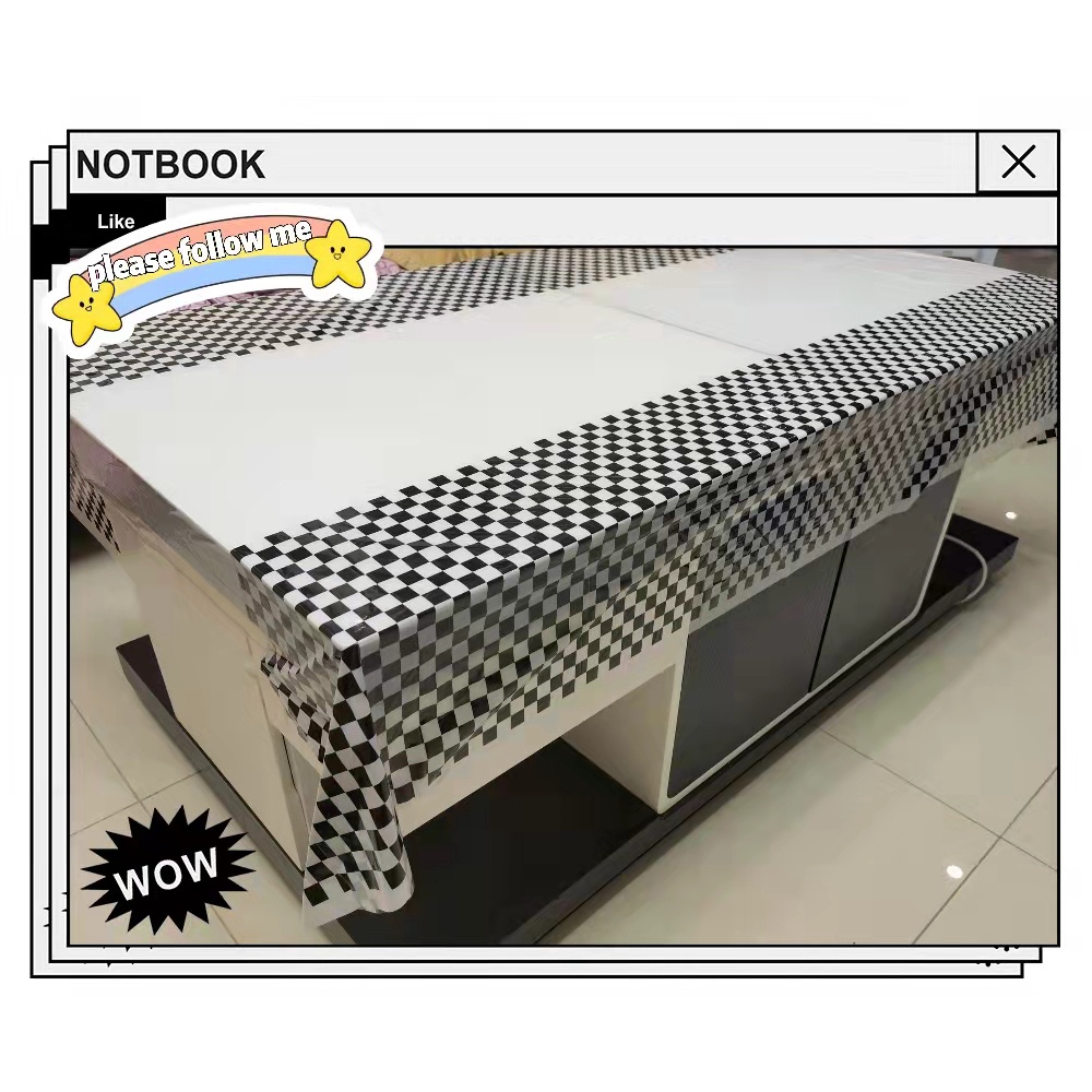 INS Black white square grid theme waterproof plastic Table cover party ...
