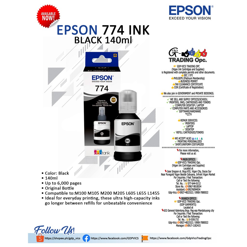EPSON 774 INK BLACK 140ml | Shopee Philippines