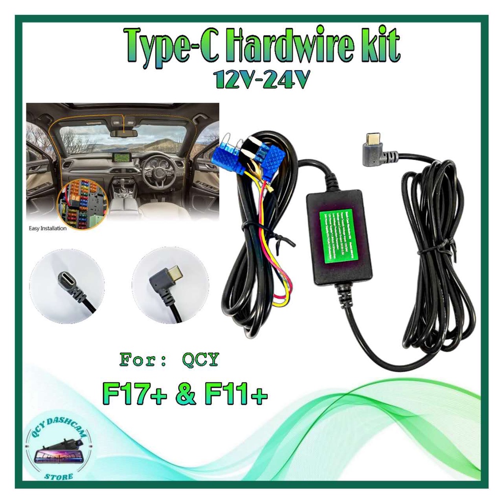 TYPE-C 12V/24V HARDWIRE KIT FOR QCY NEW F11+ AND F17+ Dash Cam HardWire ...