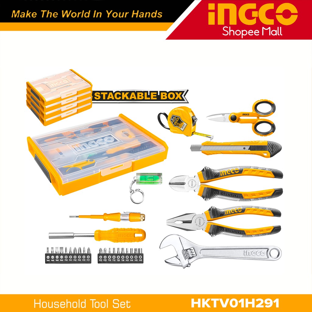 Ingco Hktv01h291 29pcs Household Tool Set With Stackable Plastic Box ...