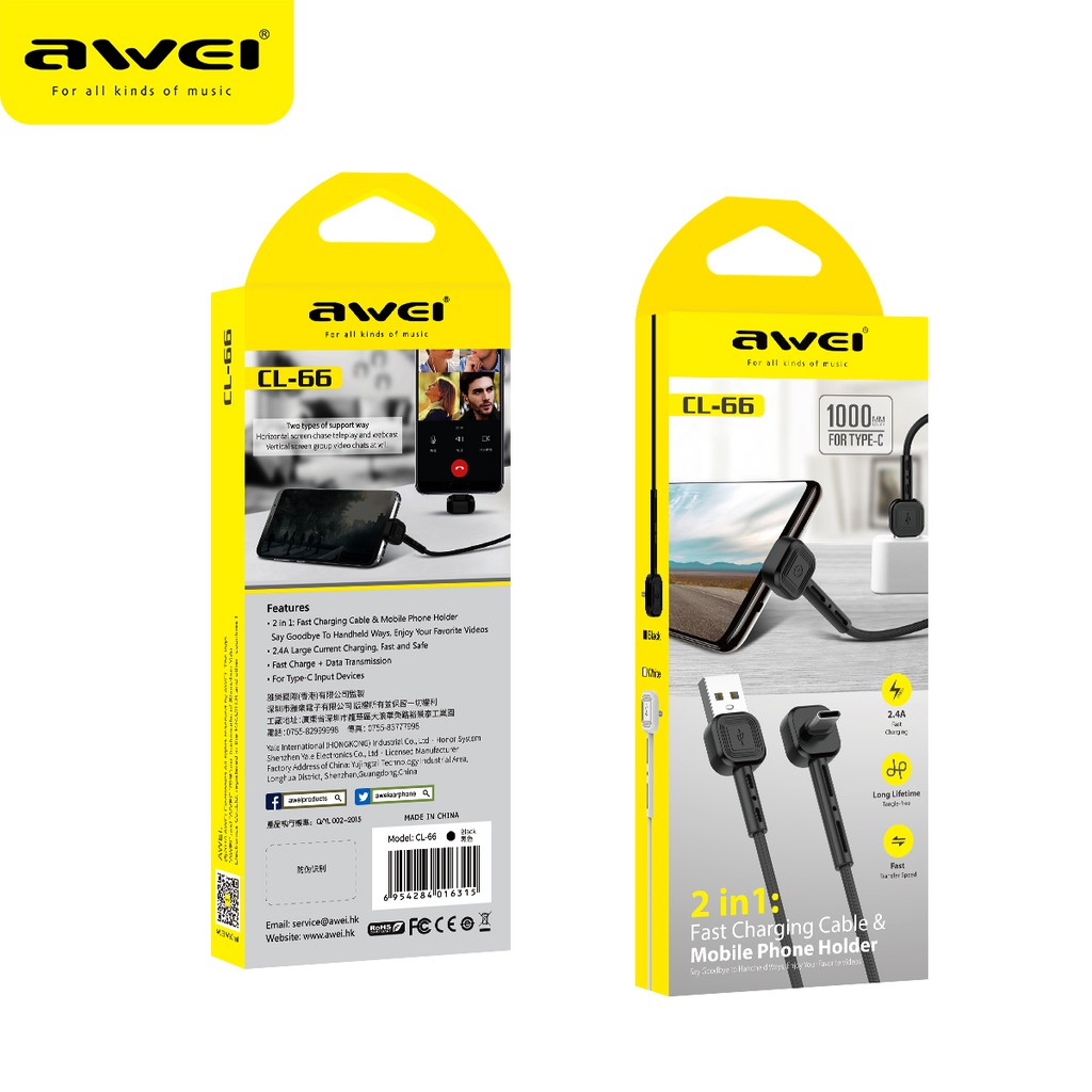 AWEI FAST CABLE 1METER cl66 TYPE-C MOBILE STAND CABLE | Shopee Philippines