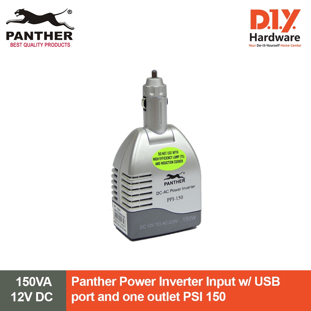 Panther Power Inverter 150VA 12V DC Input w/ USB port and one outlet ...