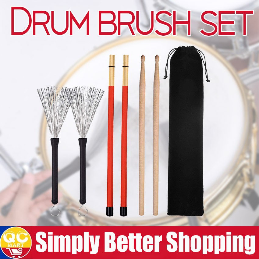 1 Pair Drum Brushes Retractable Wire Brushes Drums Drum Sticks Brush + 1 Pair Rods Drum Brushes ...