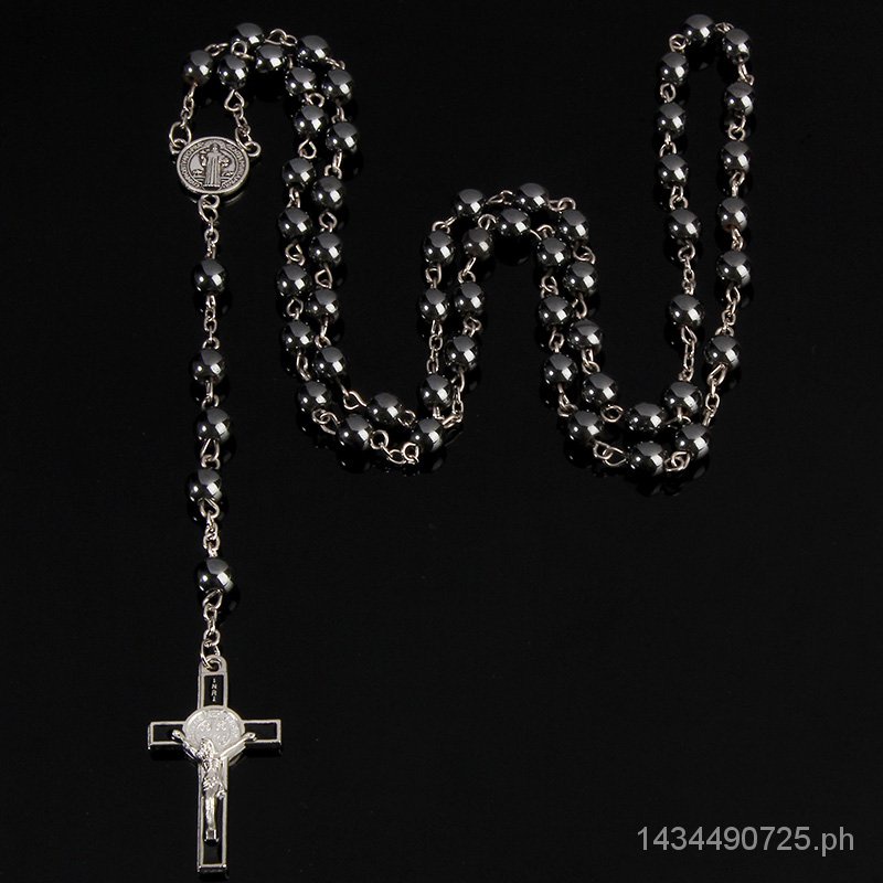 6mm Hematite Religious Rosary Long Chain Bead Necklace Men and Women ...