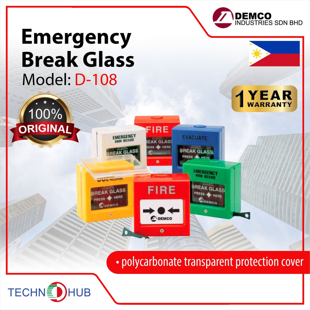 DEMCO Fire Alarm Manual Call Point D-108 12/24V DC 10A - Size 88 x 88 x ...