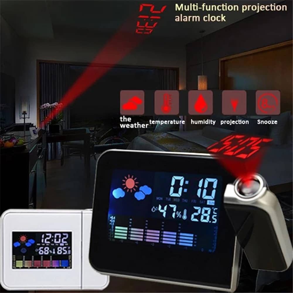 Multi functional Rotating Digital LCD LED Clock Projector W/Weather ...