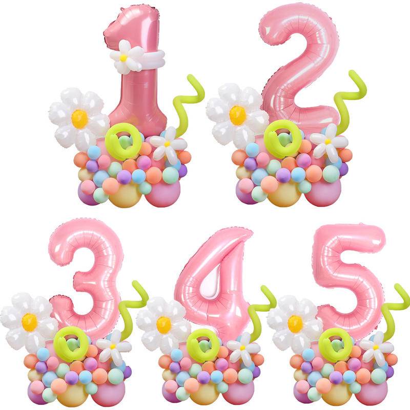 34pcs Daisy Balloons Set Macaron Color Balloons 32 Inch 1-9 Number ...