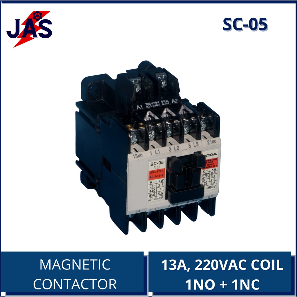 MAGNETIC CONTACTOR SC-05 (13A-220V / 12A-440V) THREE-PHASE 3.5kW/5.5kW ...