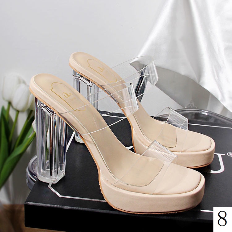 Influencer Transparent Sandals Women Thick Heel Fairy Style 2021 Summer ...