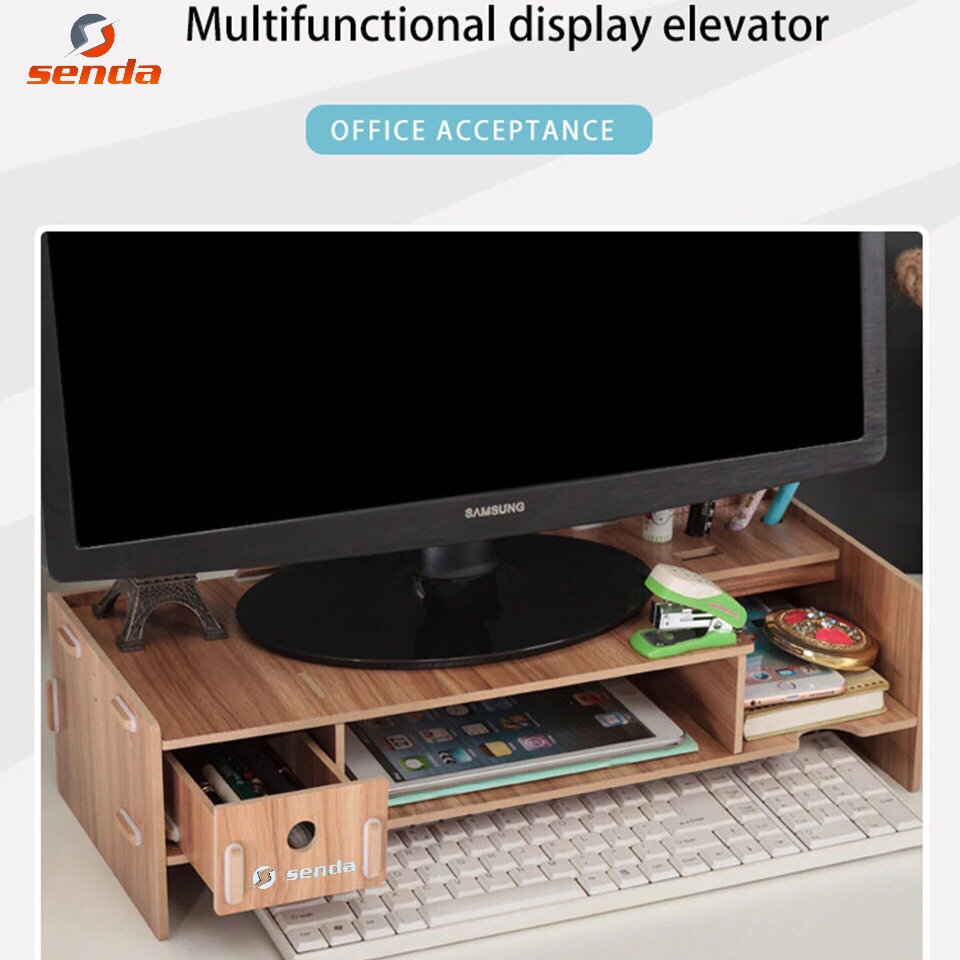 Classic Style Wooden Monitor Holder Bracket Computer Stand Desktop ...