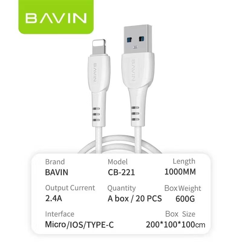 CB221 BAVIN 2.4A USB Fast Charing Data Cable Rounded Strong Cable Wire ...