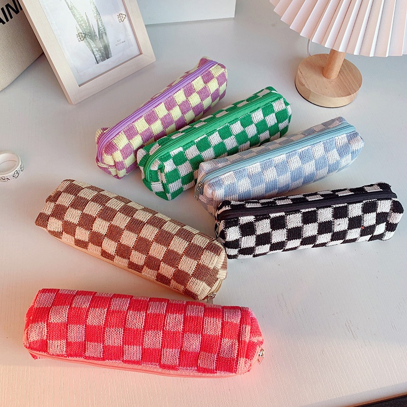 Pencil Cases For Girls Pencil Pouch Korean Stationery Checkerboard Pen ...