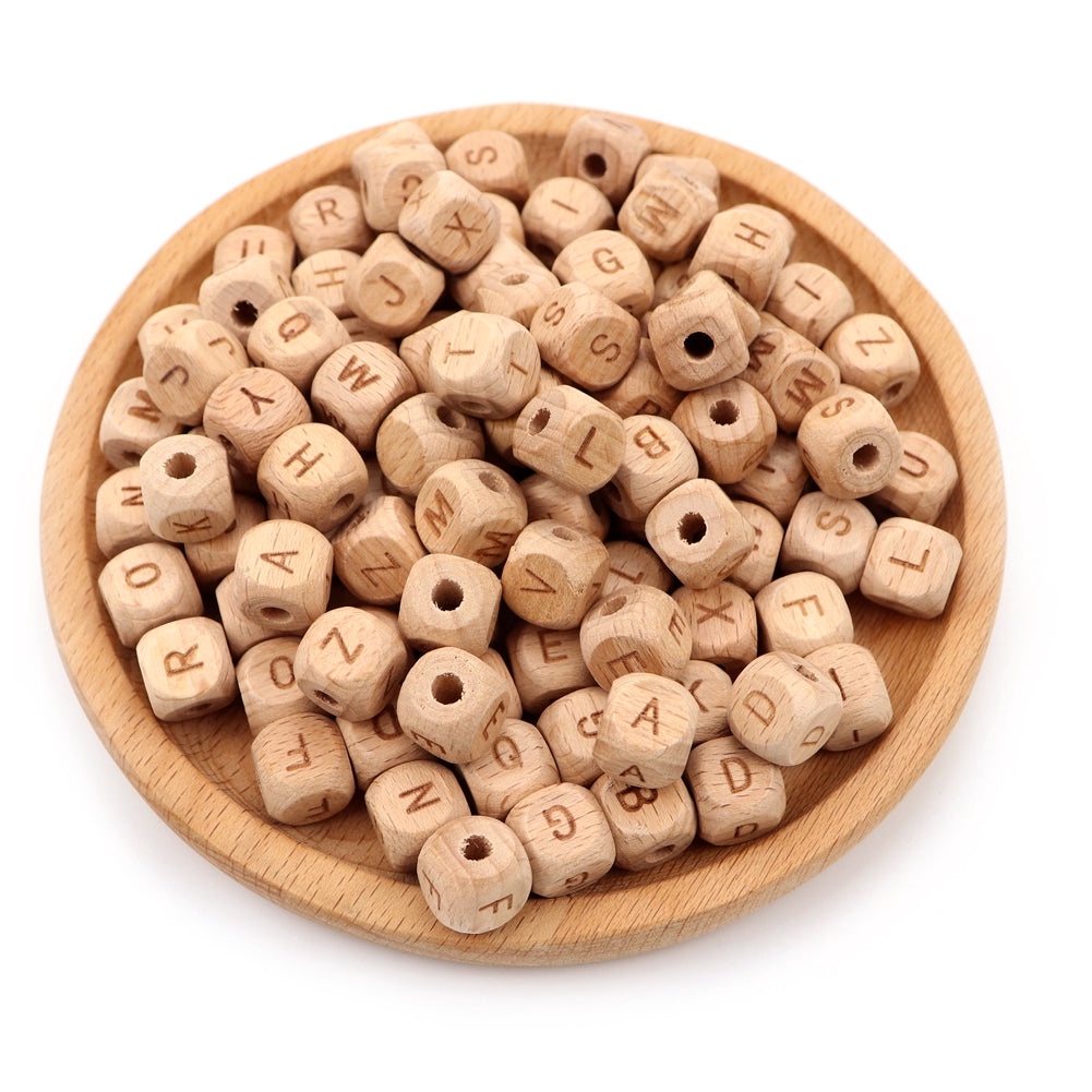 5pcs Wooden Letter Beads for Pacifier Chain Necklace Bracelet Ring DIY ...