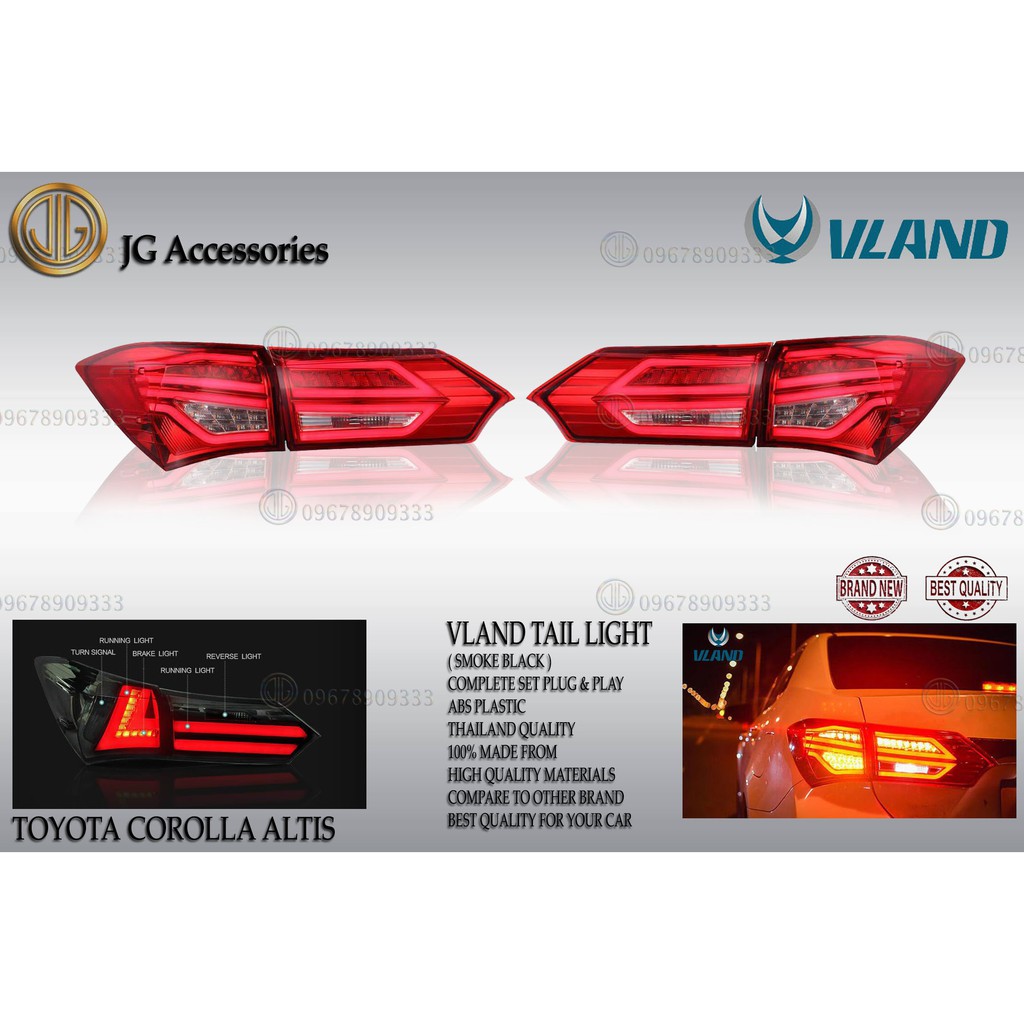 TOYOTA COROLLA ALTIS 2014 - 2018 VLAND TAIL LIGHT ASSEMBLY RED / BREAK ...