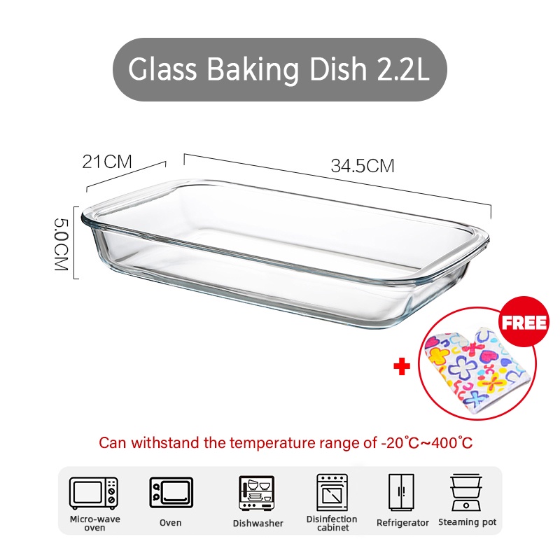 【Free Insulated Glove】Rectangular Tempered Glass Bakeware 1.0/1.5L/2.2L/3L With Handle | Shopee ...