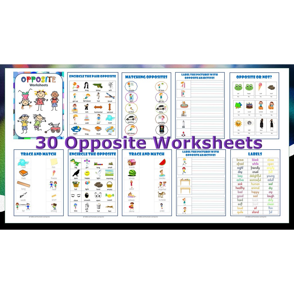 Opposite Words Laminated Charts for Kids A4 Size and worksheet | Shopee ...