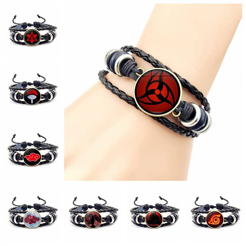 Akatsuki Naruto Wristband Braided Bracelet Sharingan Eye Anime Leather ...