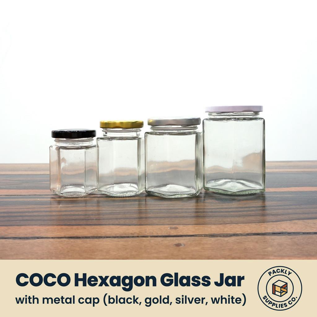 (1PC) COCO Hexagon Glass Jar with Cap 60ml 80ml 100ml 180ml 280ml 500ml ...