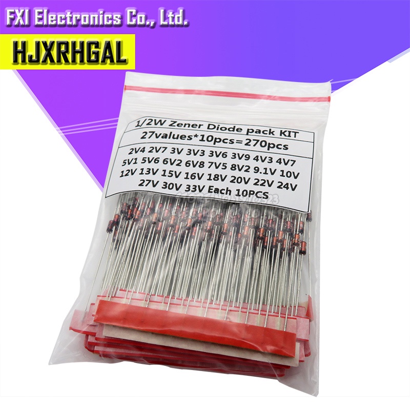 270pcs/lot 0.5W Zener Diode kit Assortment Set 1/2W 2V4-33V Zener Diode ...