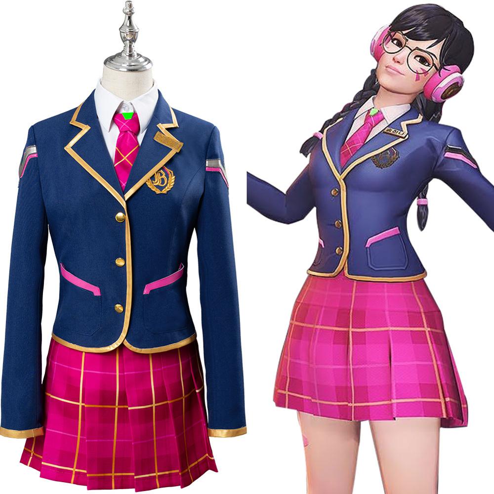 OW Hana Song Cosplay D.VA DVA Cosplay Costume Girls Dress School ...