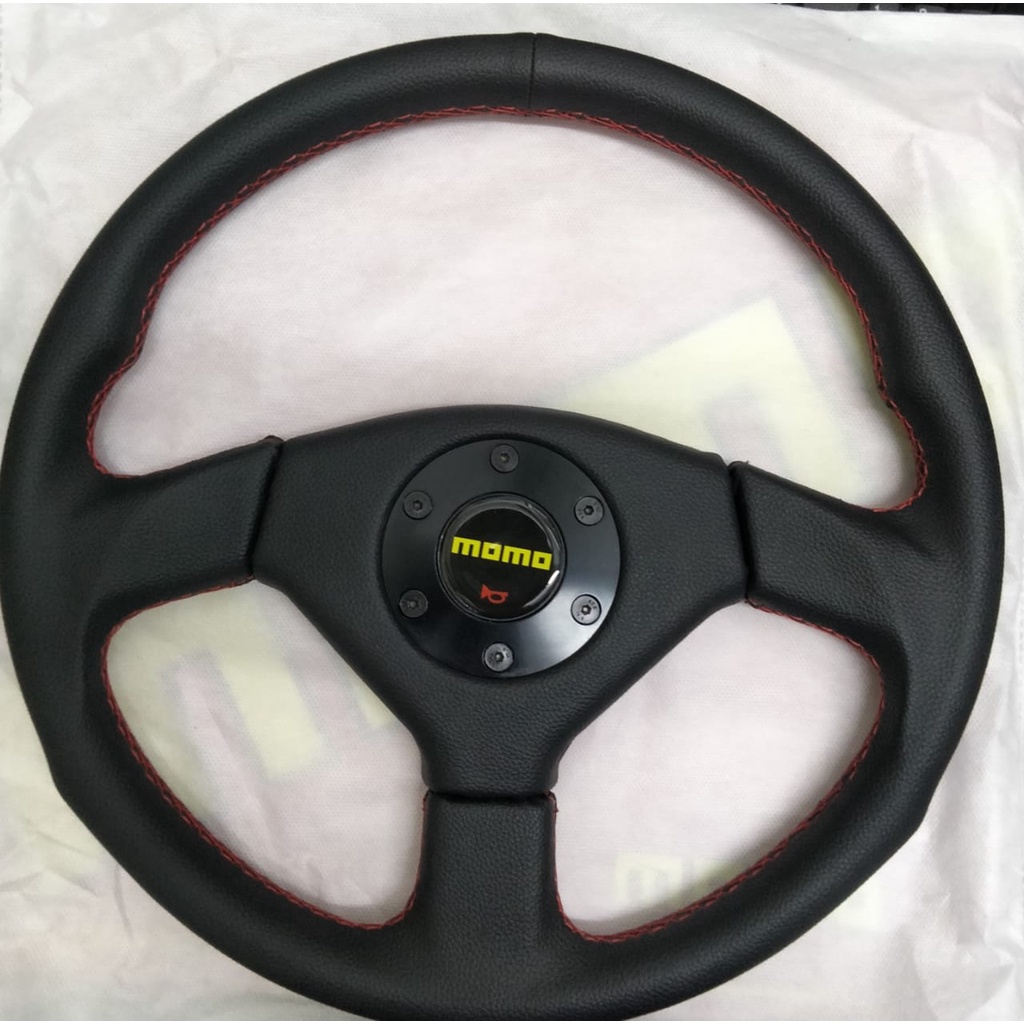 MOMO EVO 3 14'' INCH PU SPORT RACING STEERING WHEEL CAR UNIVERSAL 8918 PU & 5137 LEATHER REDLINE ...