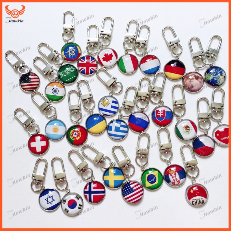 Creative Metal Keychain National Flag Keyring Cabochon Pendant Car ...