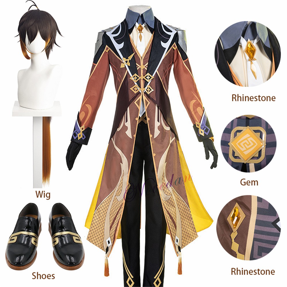 Genshin Impact Zhong Li Zhongli Cosplay Costume Set Coat Shoes Earring ...