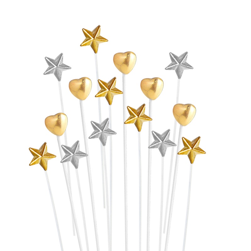 5Pcs Wire Stars Plastic Heart Cake Toppers Decorations Happy Children's ...
