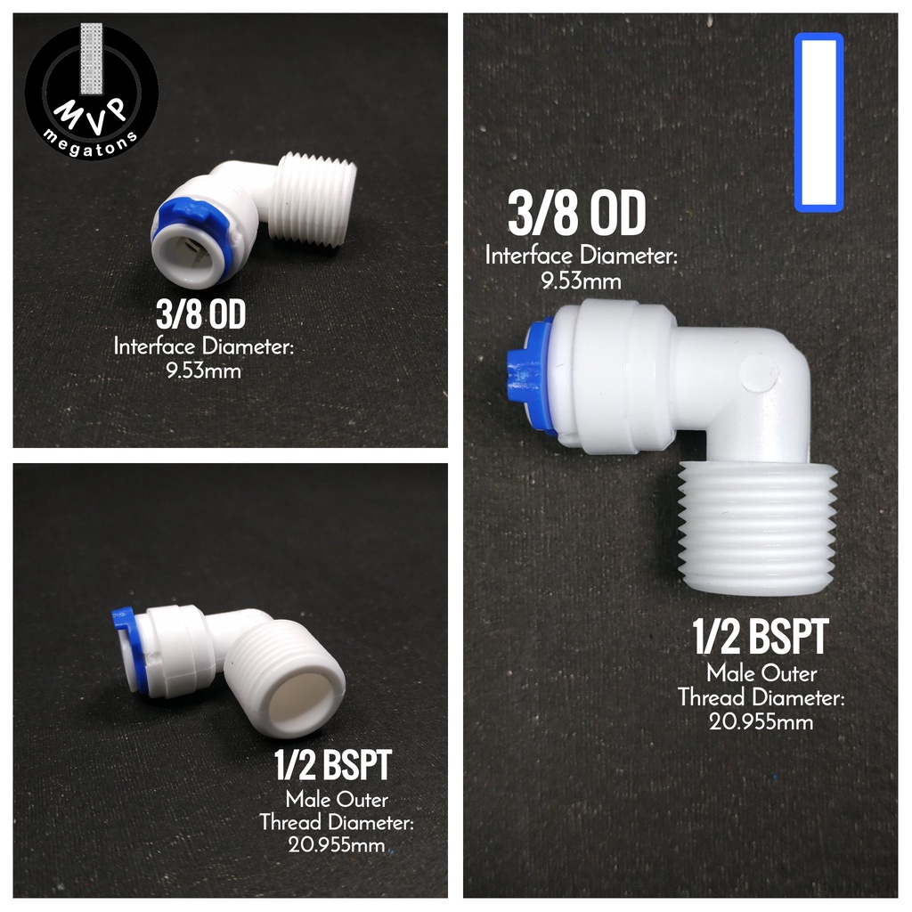 RO Fittings Elbow Male Adapter BSPT Quick Connect 1/4OD 3/8OD Reverse ...