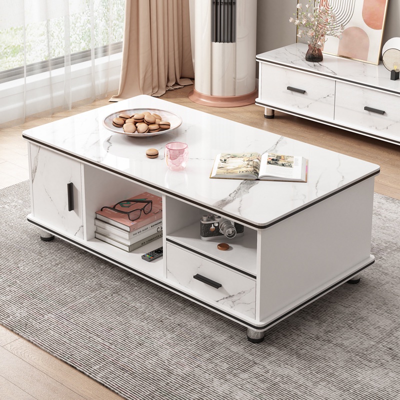 Coffee Table with Drawer White Living Room Rectangular Small Apartment ...