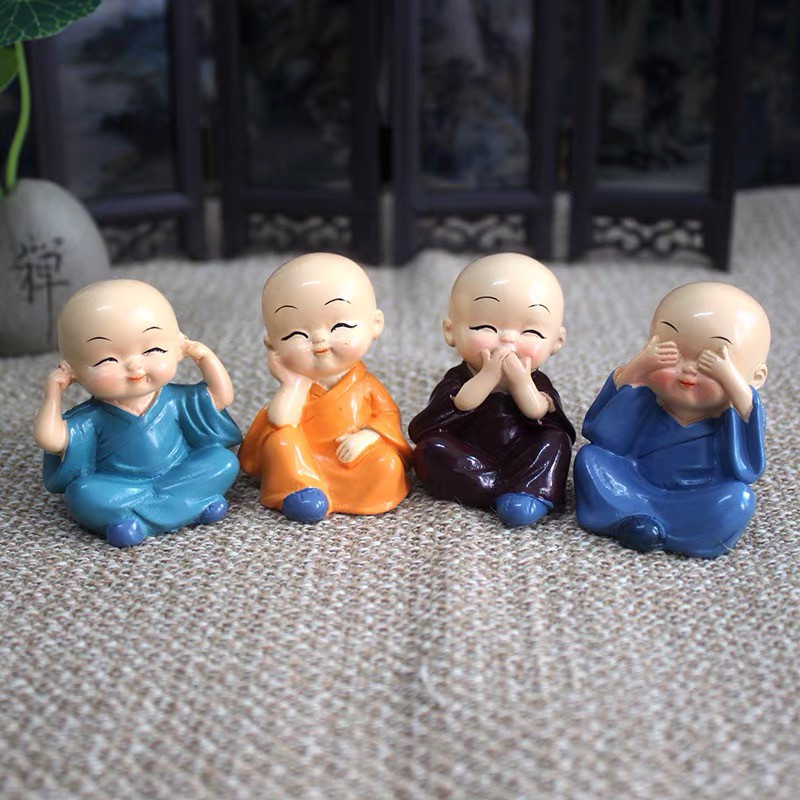 Four Emptiness Little Monk Statue Set - Mini Feng Shui Buddha with 4 ...