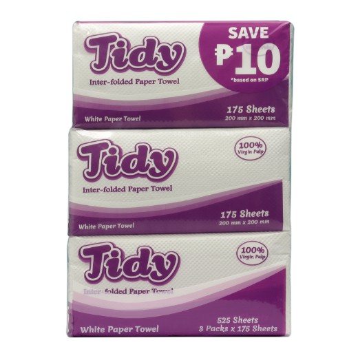 Tidy Trio Pack Inter-Folded Paper Towel White 175 Sheets | Shopee ...