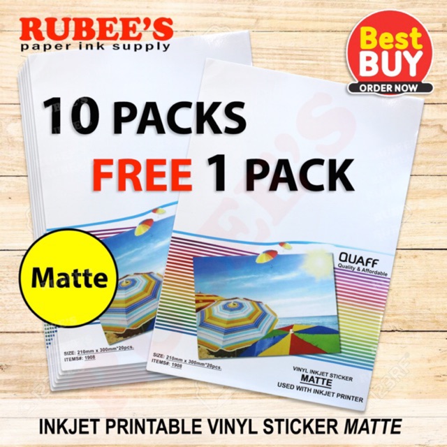 QUAFF INKJET PRINTABLE VINYL STICKER MATTE 10+1(NOT waterproof ...